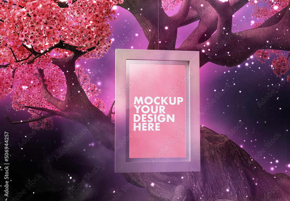 Frame and Tree in a Simple Black Background Stock Template | Adobe Stock