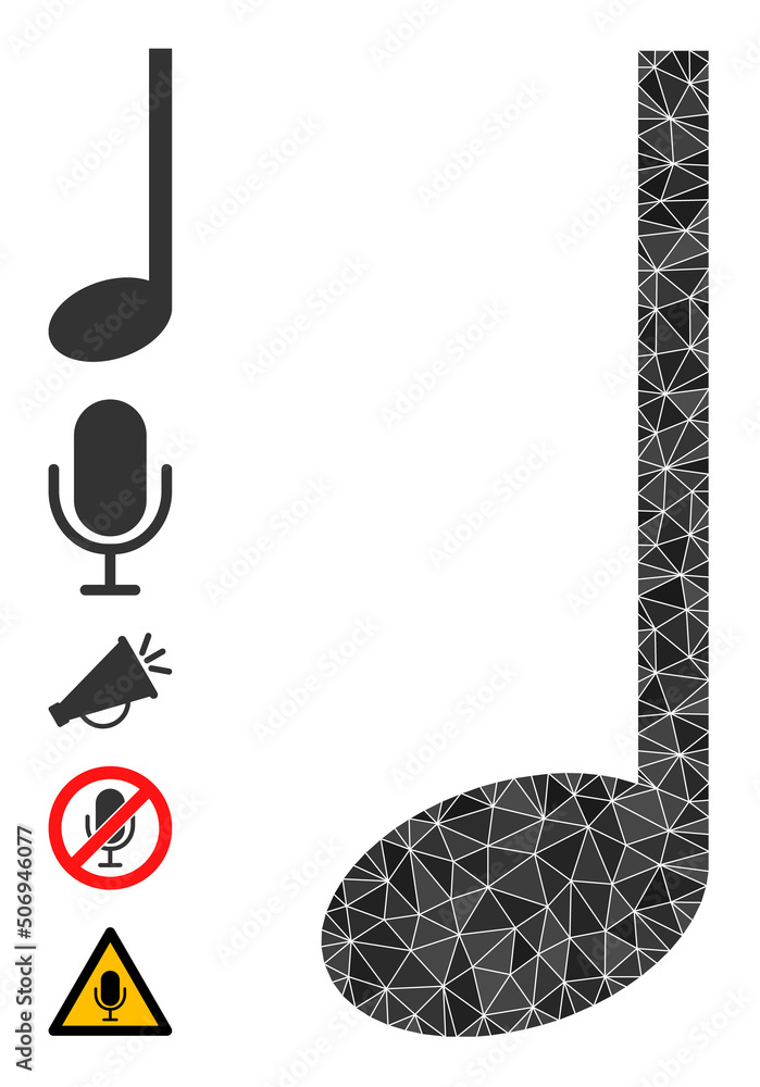 Vector low-poly music note icon illustration is constructed of ...
