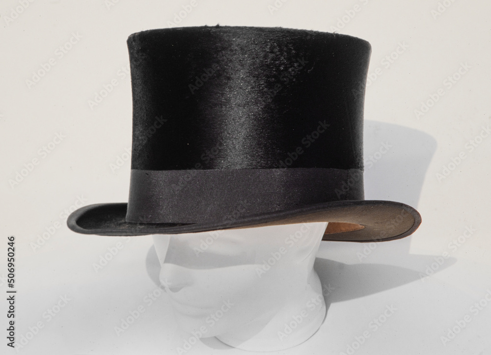 Cylinder hat. High black hat. Dandy style. Capotain. Stock Photo ...