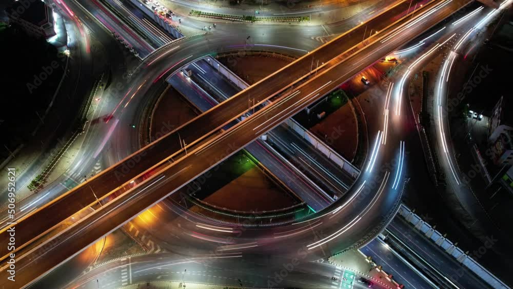 Hyperlapse time-lapse of car traffic transportation above circle ...