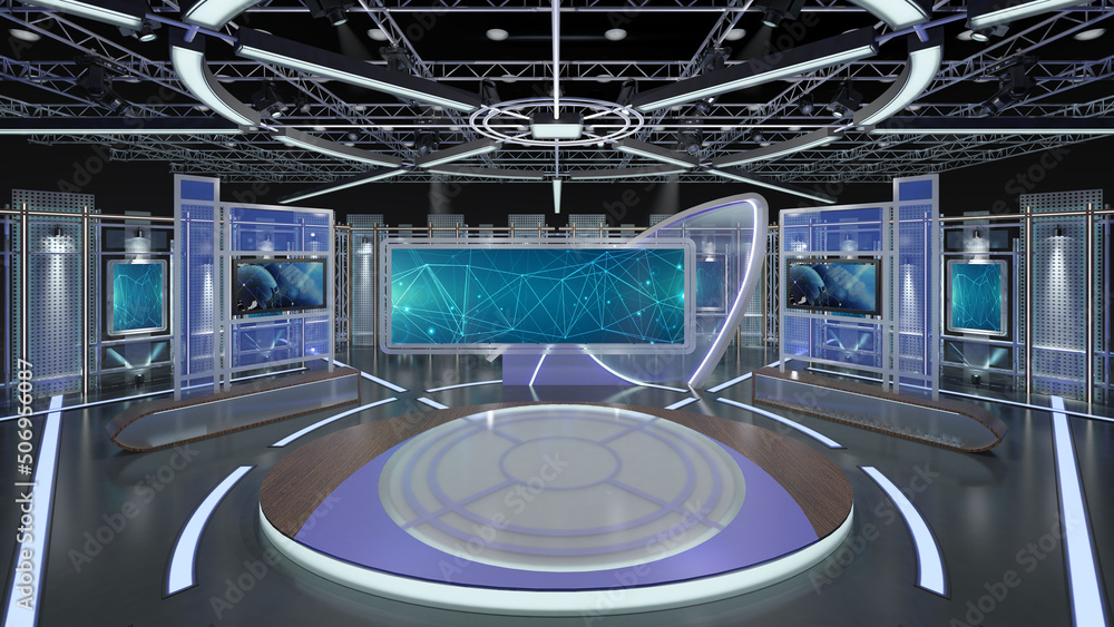 Virtual Studio Set. Green screen background. 3d Rendering Stock ...