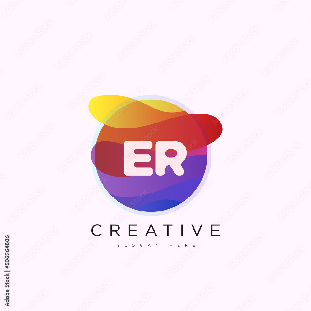Initial letter ER 3D logo template colorful circle sphere design for ...