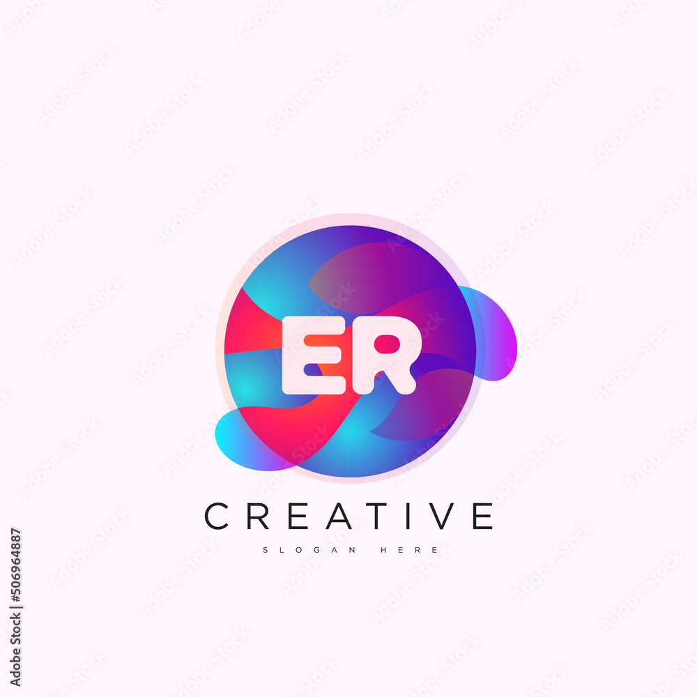 Initial letter ER 3D logo template colorful circle sphere design for ...