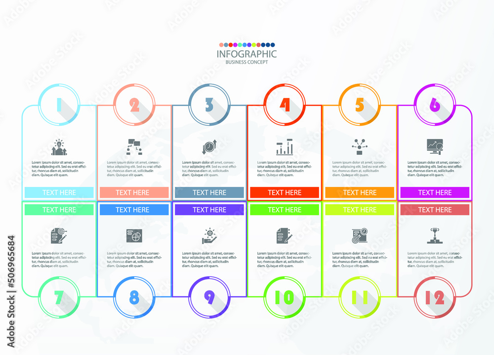 Square shape infographic with 12 steps, process or options, process ...
