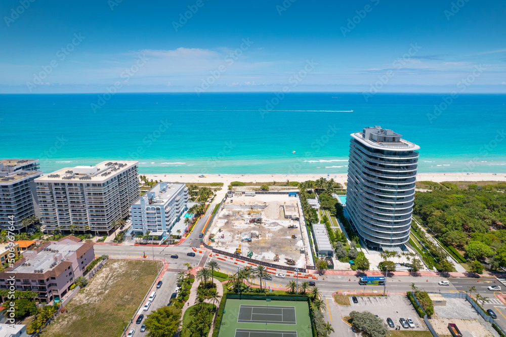 Surfside Condo Building Collapse in Miami Beach Florida. Panorama of Miami Beach City FL ...