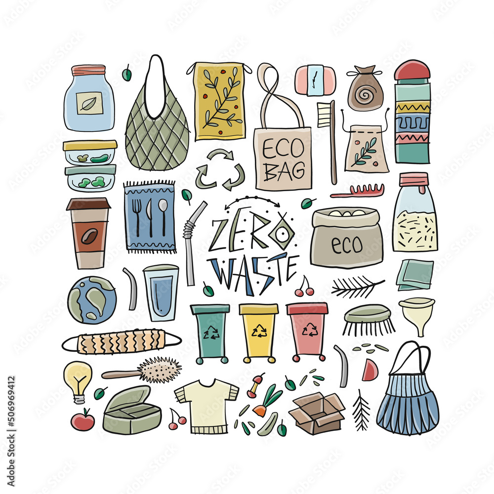Zero waste. Concept art. Hand drawn for your design Stock Vector ...