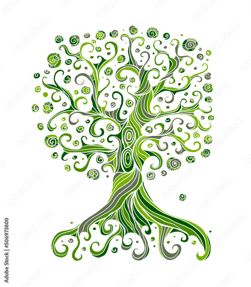 Old big family tree with roots. Isolated on white background. Concept ...