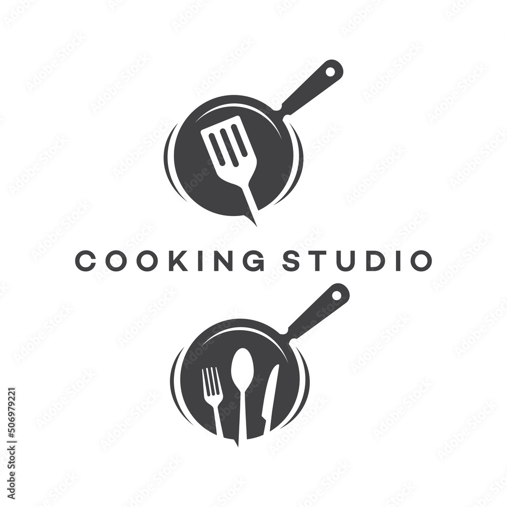 Food studio vector logo. Kitchen equipment. Food icon. Food logos ...