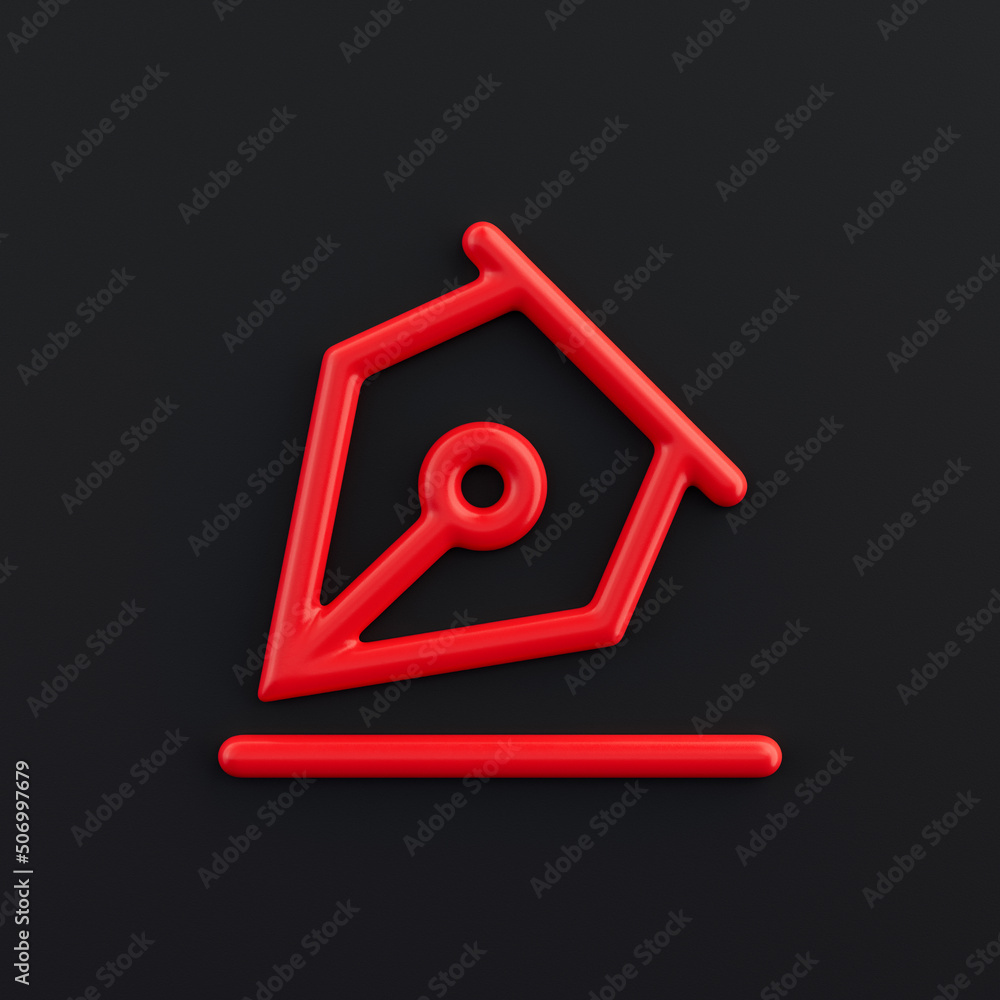 signature 3d icon, outline red office icon, business symbol, 3d ...