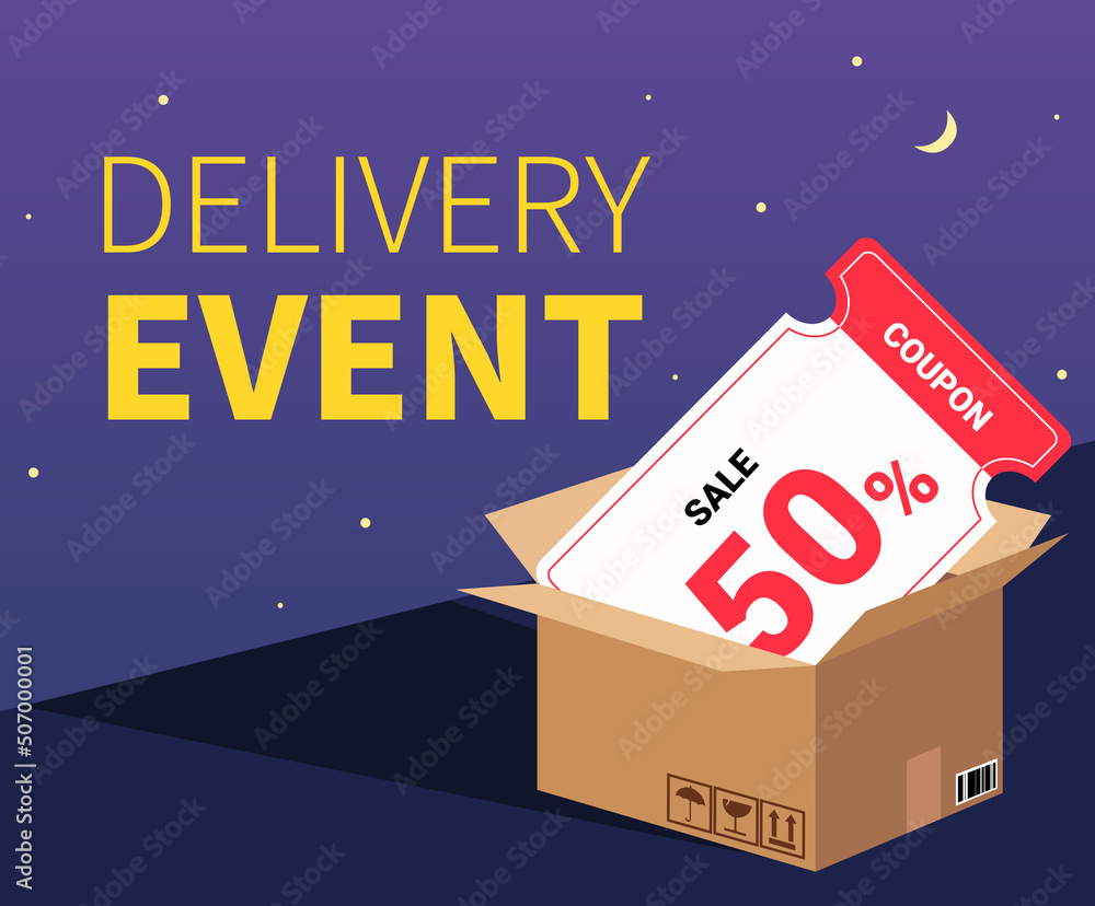 Vetor de Event to give a 50% discount coupon for early morning delivery ...
