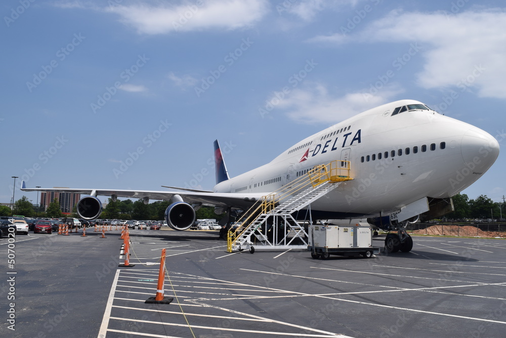 Delta Air Lines Boeing 747-400 Parked in Parking Lot in Atlanta ...