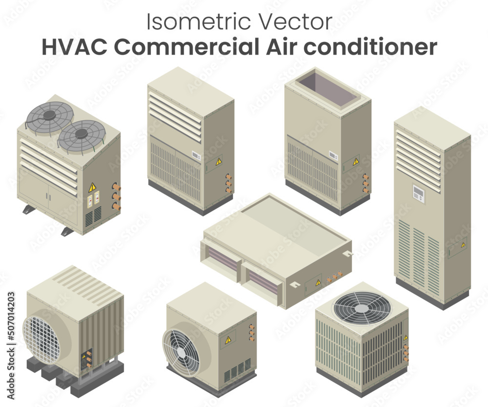 Isometric vector of air conditioners condensing unit, Chiller, VRF ...