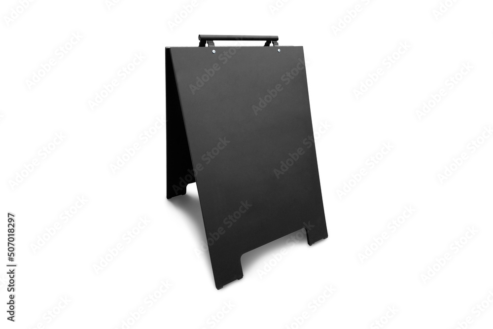 Blank empty black outdoor advertising A stand board mockup isolated on ...