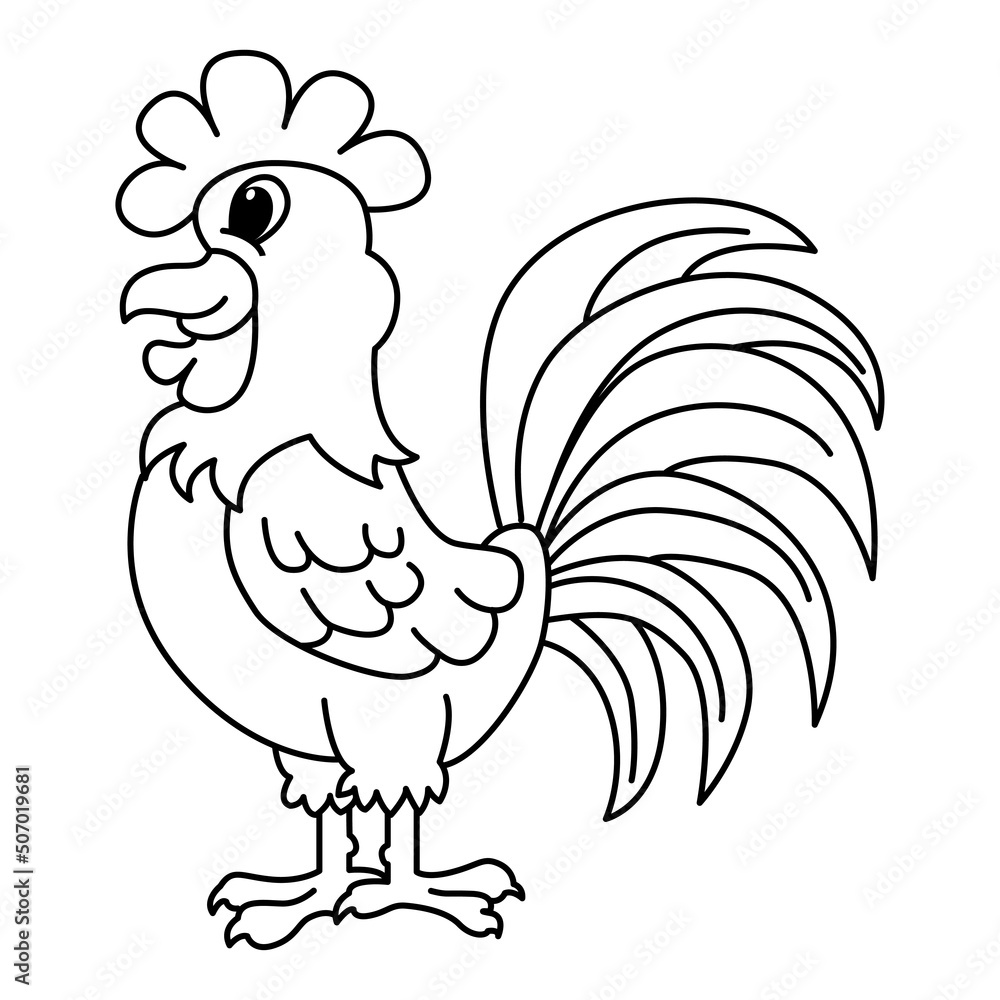 Cute rooster cartoon coloring page illustration vector. For kids ...