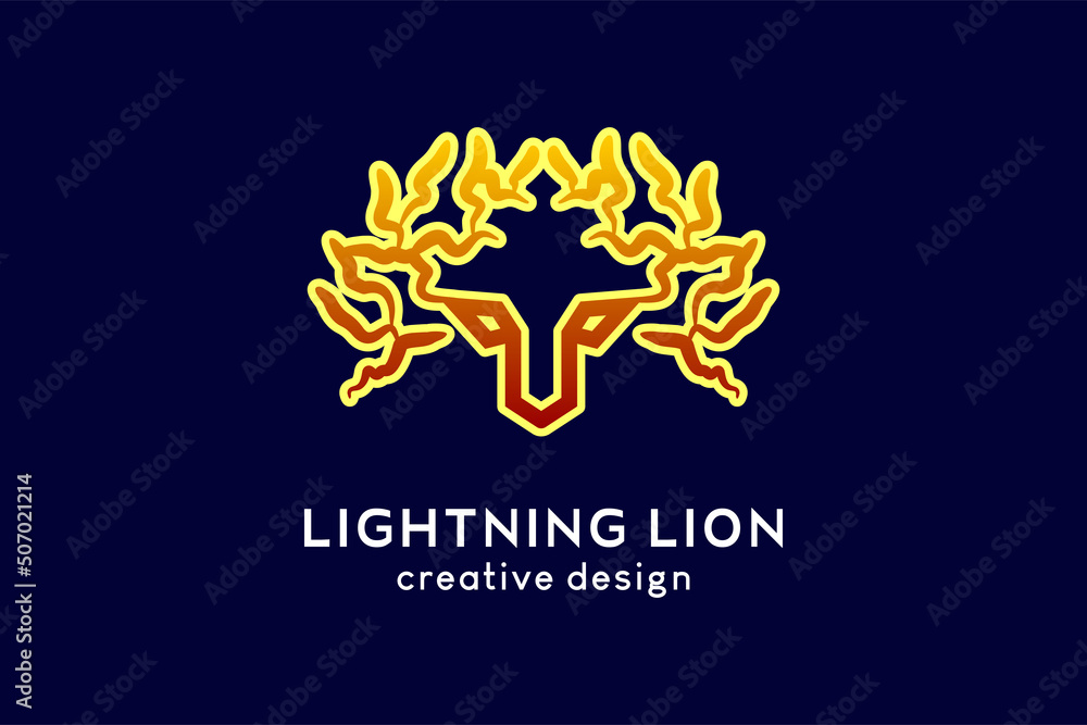 Lightning lion or lightning tiger logo design, lightning icon combines ...