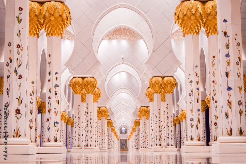 Long Decorated Corridor within the Sheikh Zayed Grand Mosque in Abu ...