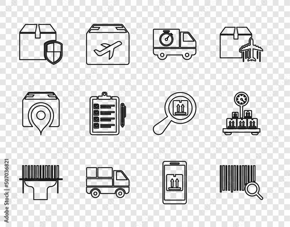 Set line Scanner scanning bar code, Search barcode, Delivery truck and ...