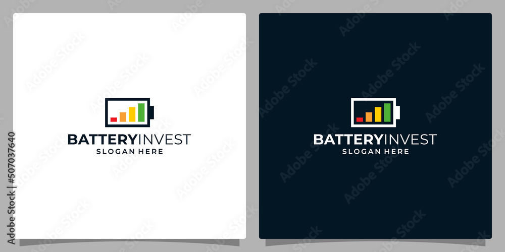 Electric logo design template. Battery logo with investment chart ...