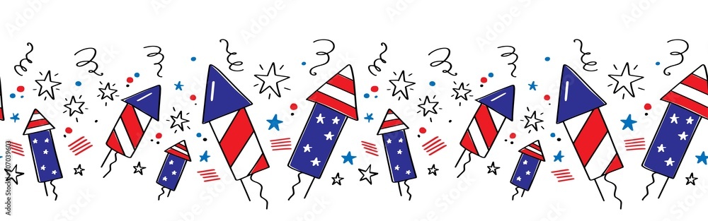Independence day seamless border decoration. July 4th patriotic party ...