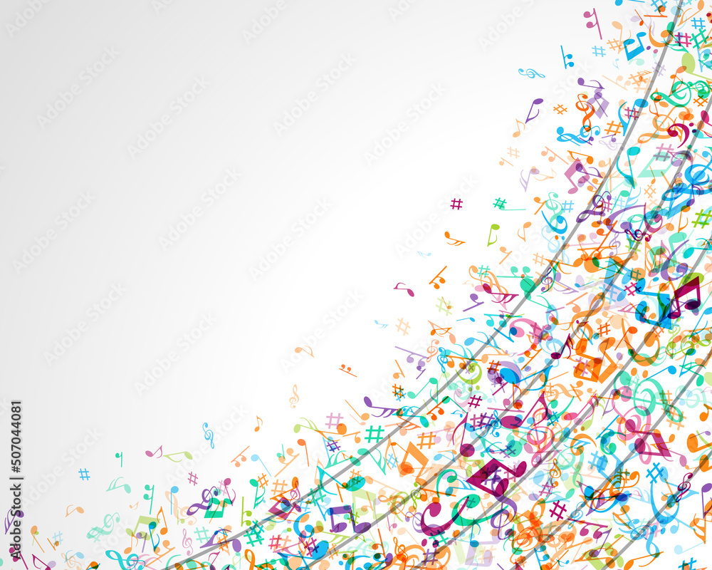 Abstract pile of colored notes vector clipart. Exploding music design ...