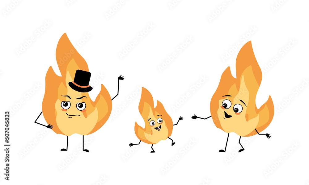 Family of fire flame character with happy emotions and poses, smile ...