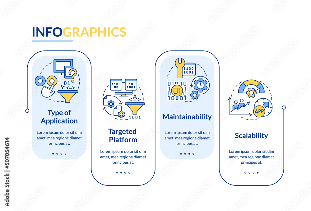 Programing language choice criteria blue rectangle infographic template ...