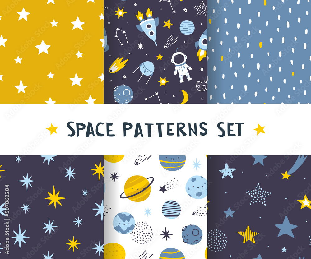 Cute space patterns set. Collection of scandinavian cosmic prints for ...