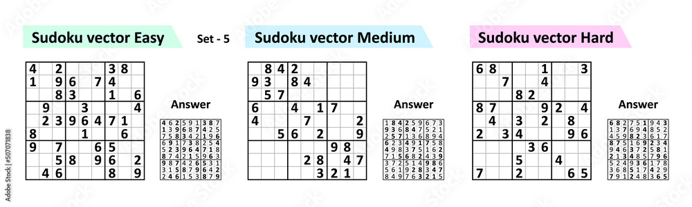 Collection Sudoku game with answers. Different complexity. Stock Vector ...