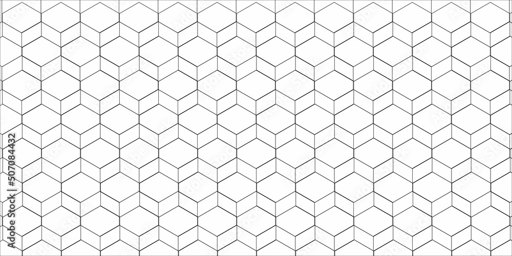 Hexagon pattern background in grey color and line art black and white ...