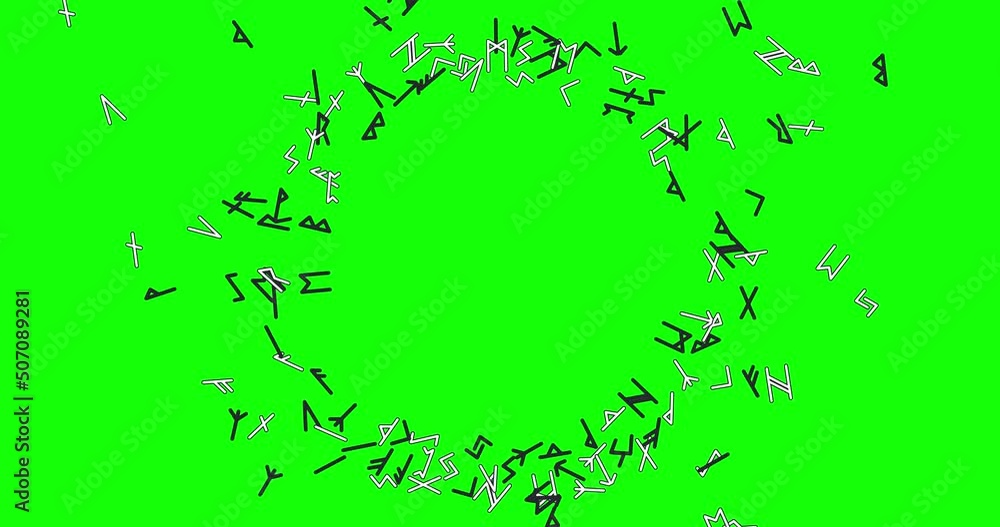 Animation with magic rune symbols on green screen. Runes round pattern ...