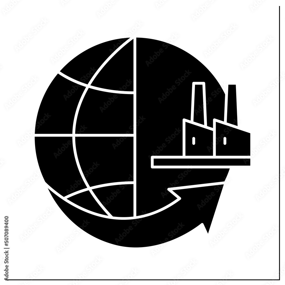 Reshoring glyph icon. Returning production and manufacturing of goods ...