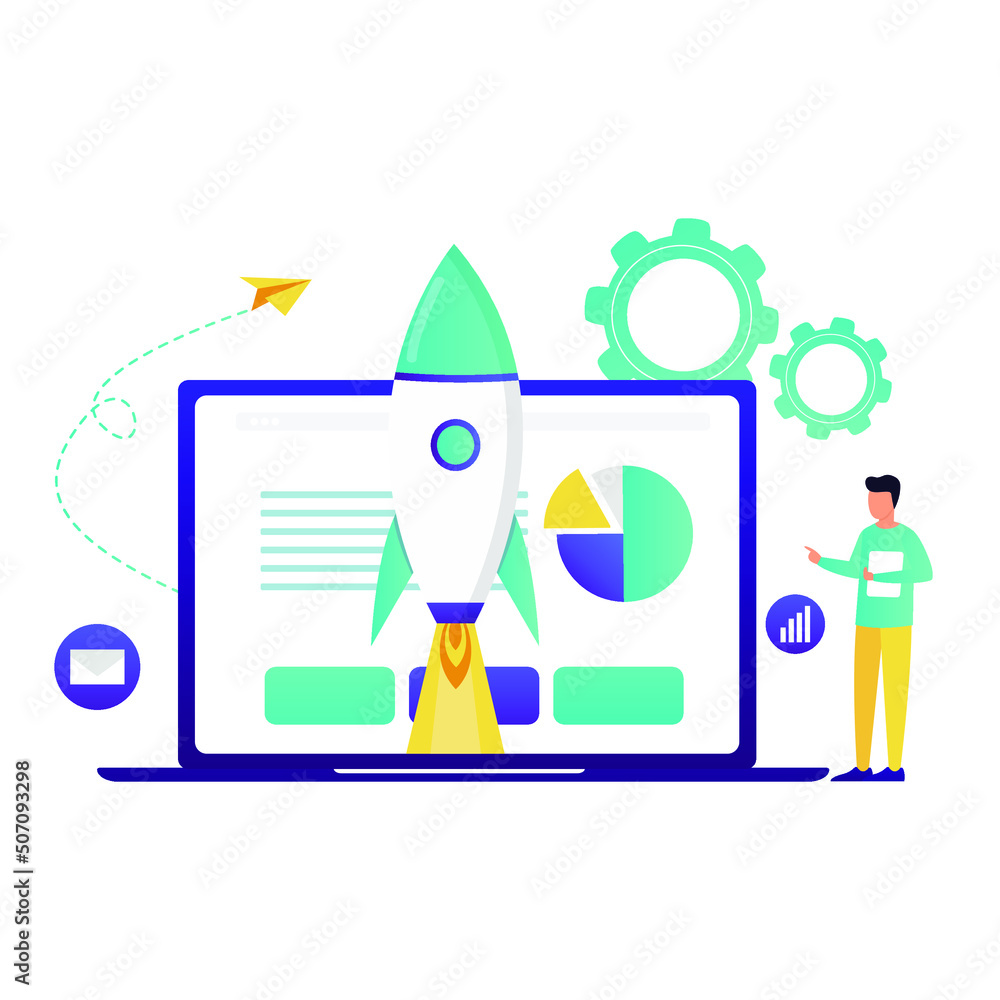 vector illustration people are building a spaceship rocket. cohesive ...