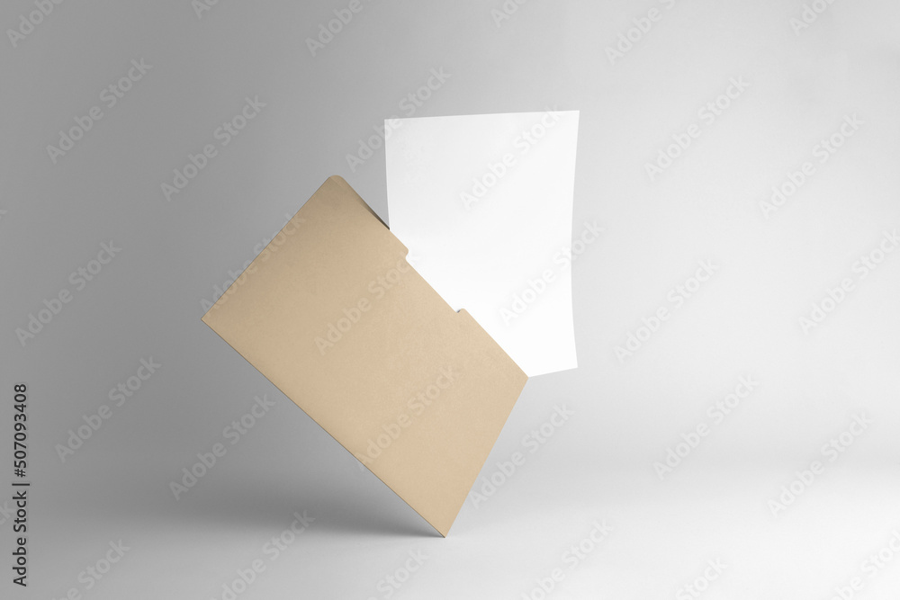Floating folder and A4 letterhead, branding stationery clean mockup ...