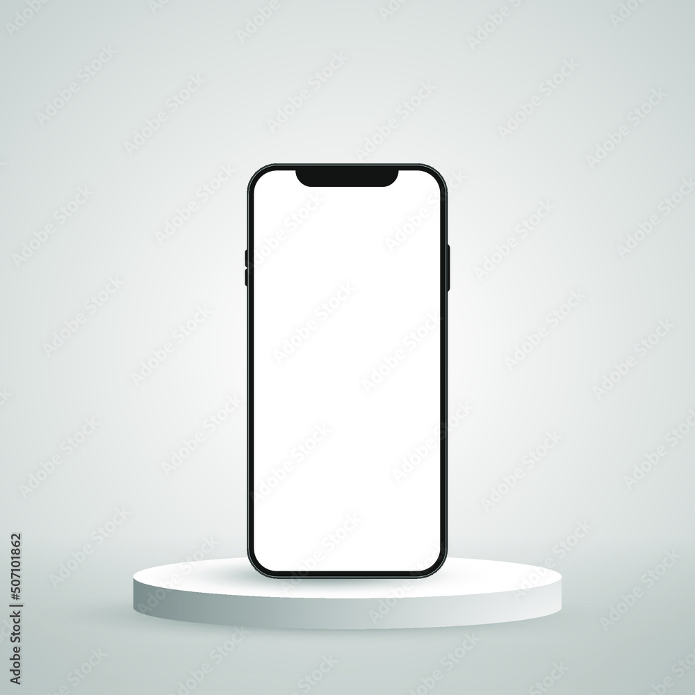 Realistic smartphone vector mockup with podium, 3d stylized phone Stock ...