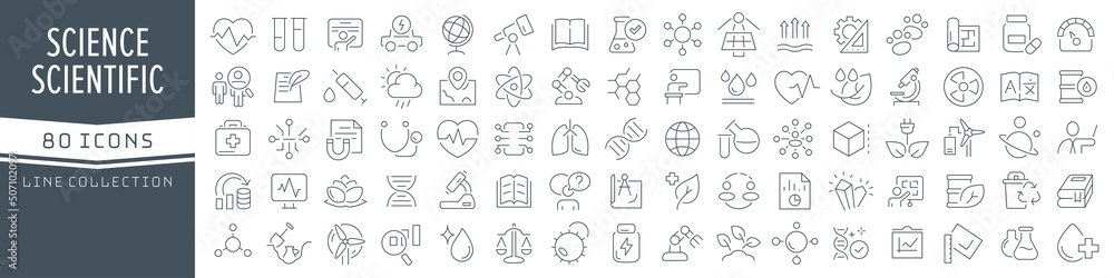 Science and scientific line icons collection. Big UI icon set in a flat ...