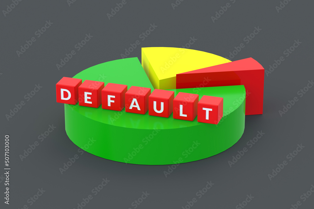 Inscription default on cubes near pie chart. Financial crisis. Default ...