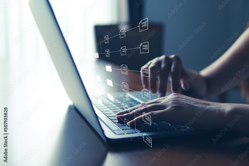 Bigdata analysis business people using computer laptop with visual ...