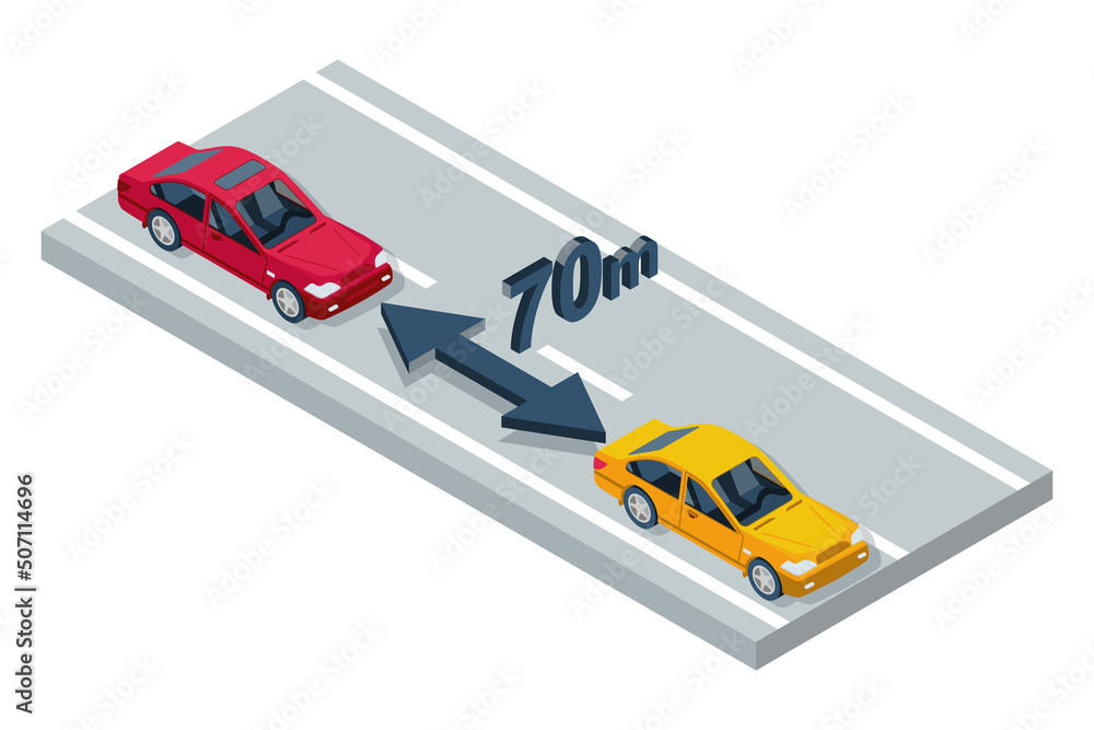 Vektorová grafika „Distance of cars on the road. Keep a safe distance ...