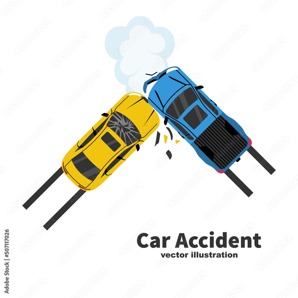 Car accident concept. Two crash cars top view. Transport incident ...
