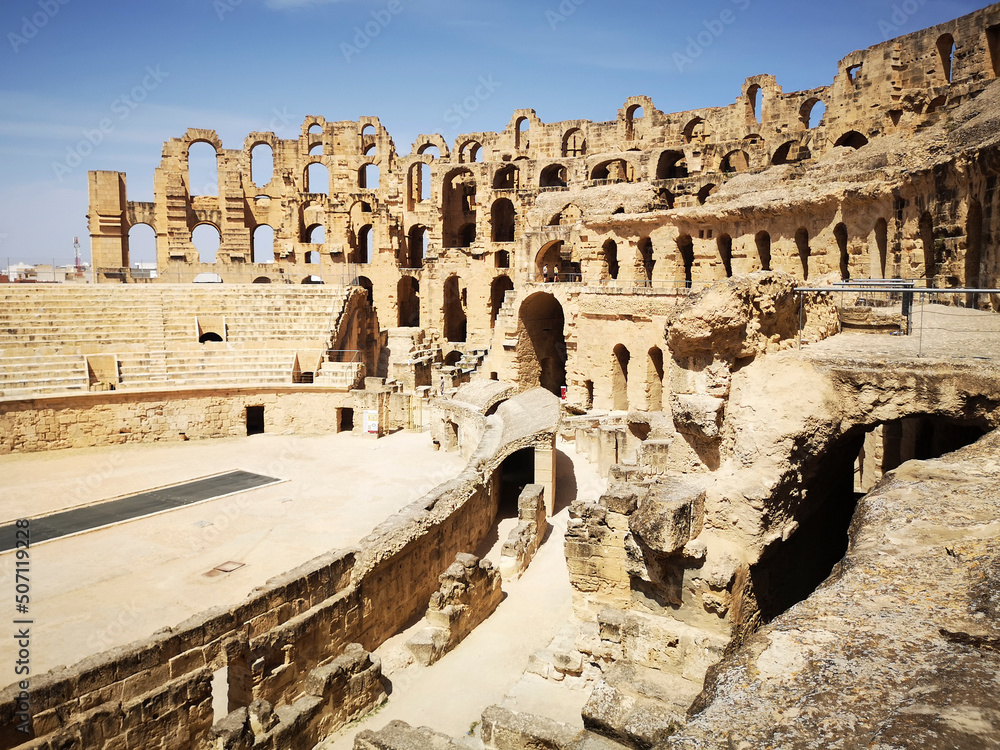 El Djem, Tunisia: May 17, 2022: The Colosseum of El Jem is an oval ...