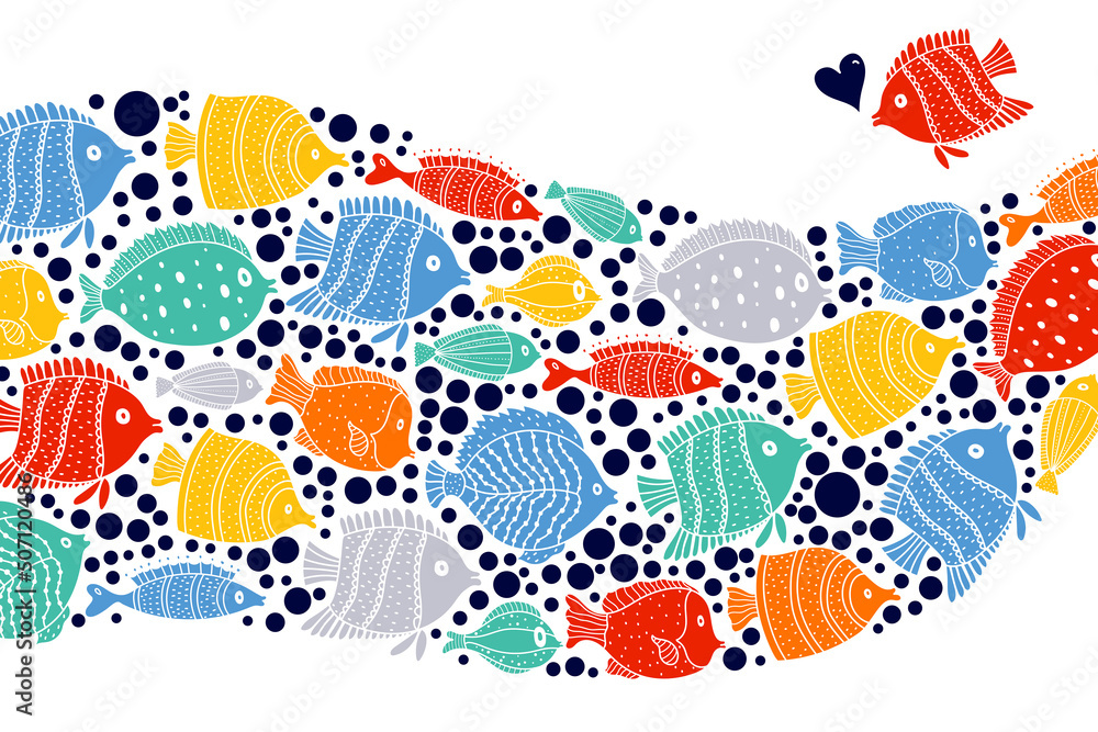 Cute wave fish. Vector sea poster. Stock Vector | Adobe Stock