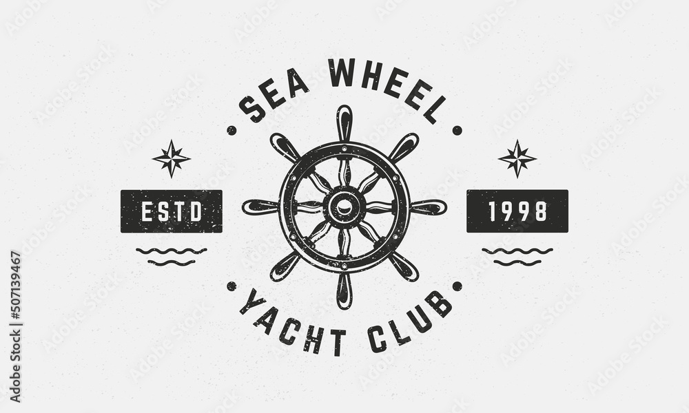 Sea Wheel logo, poster. Sea logo with ship wheel. Nautical, Marine ...
