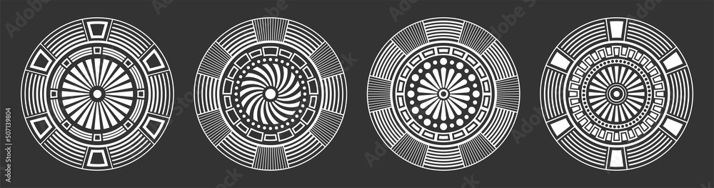 Set of four abstract circular ornaments. Decorative patterns isolated ...