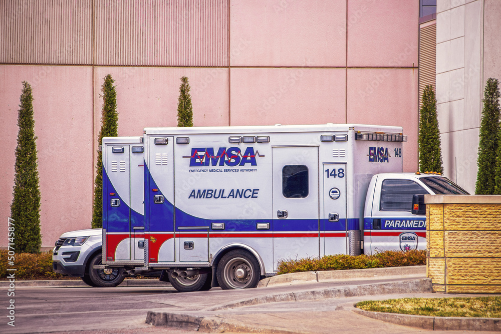 2022_04_21 Tulsa, USA EMSA Emergency Ambulance Paramedic Vans parked in ...