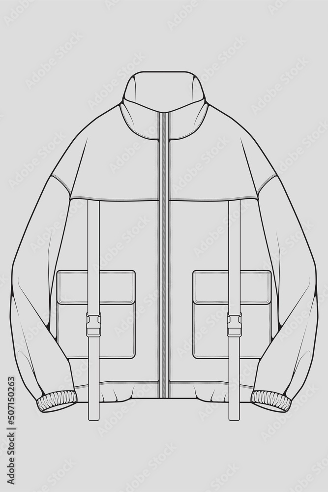 Windbreaker jacket technical fashion illustration sketch, long sleeves ...