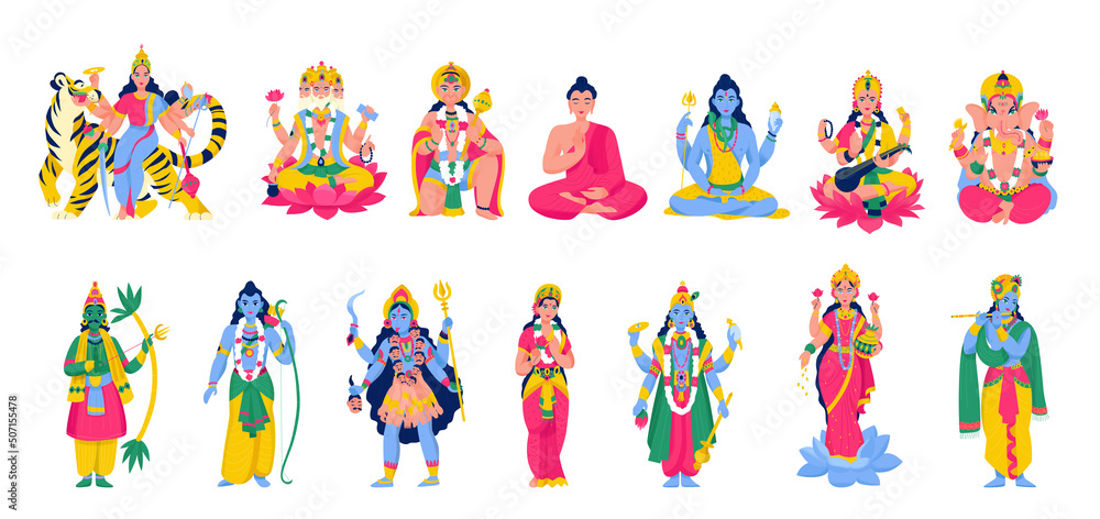 Ancient Indian Hindu Gods Icon Set Stock Vector | Adobe Stock