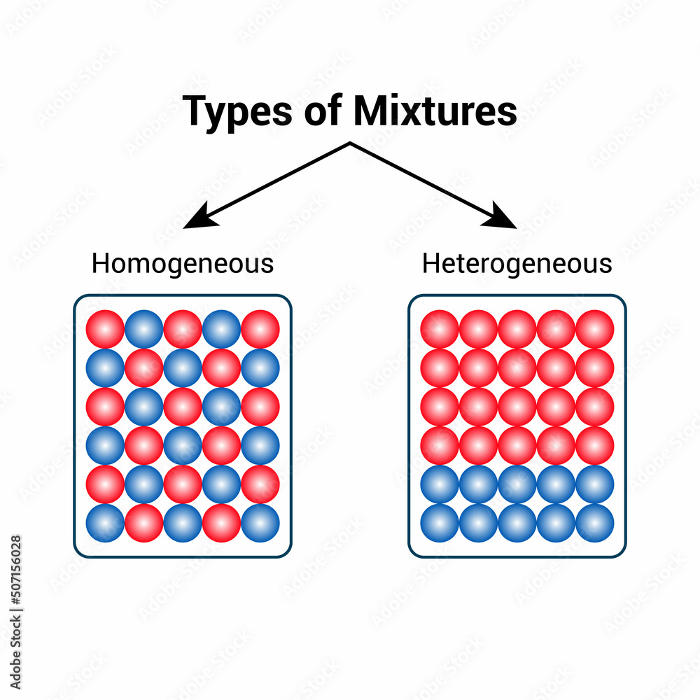 types of mixture homogeneous and heterogeneous diagram Stock Vector ...
