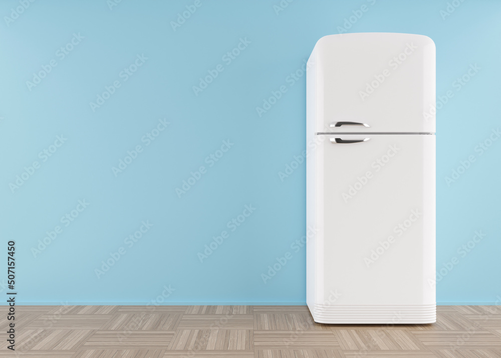 Refrigerator standing in empty room. Free, copy space for text or other ...