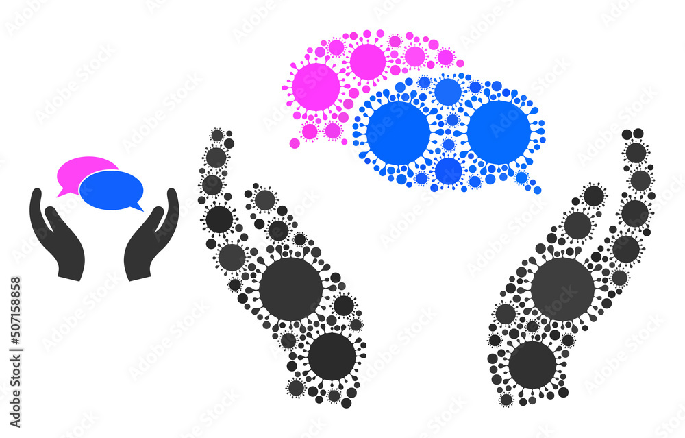 Conversation care mosaic icon. Vector mosaic is made with random Covid ...