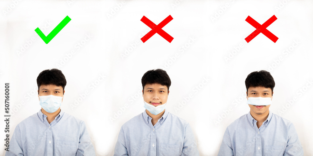 Asian men teach the right and wrong ways to wear a medical mask ...